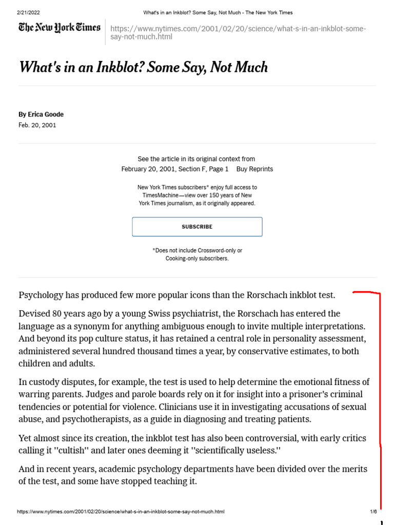 Anupam Parida - What's in An Inkblot - Some Say, Not Much - The New York Times - Pdf.kami | PDF ...