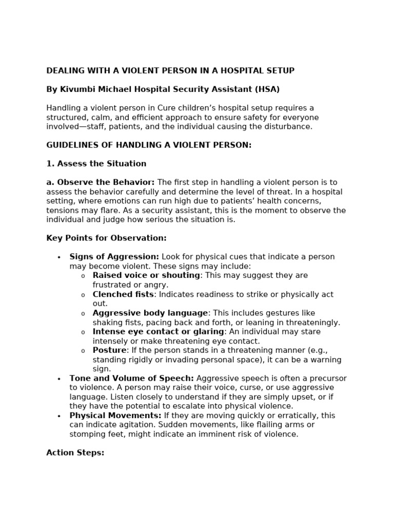Dealing With A Violent Person in A Hospital Setup | PDF | Psychiatry ...