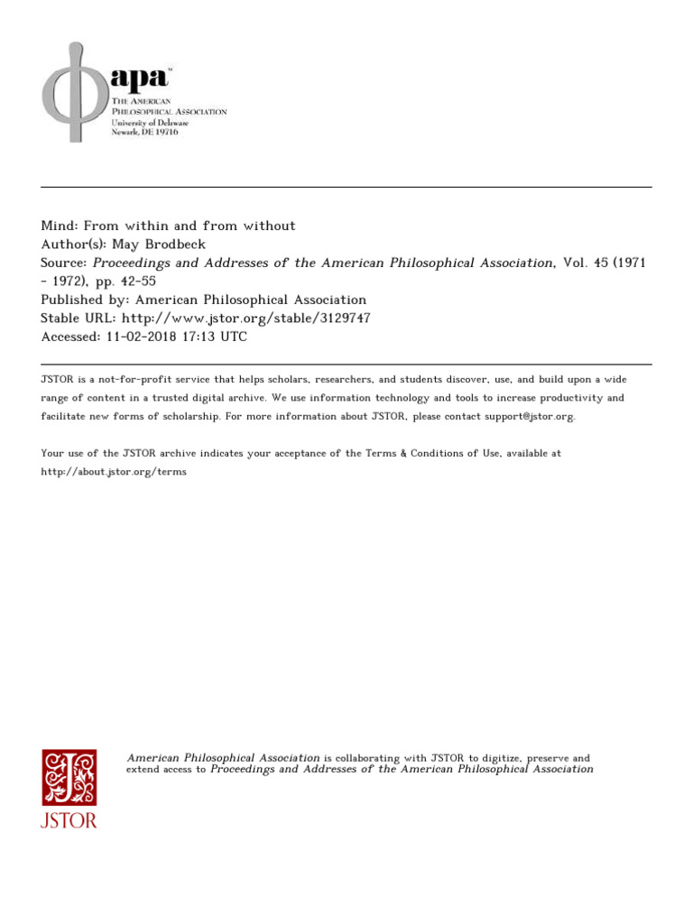 Brodbeck May - Mind - From Within and From Without | PDF | Mind ...