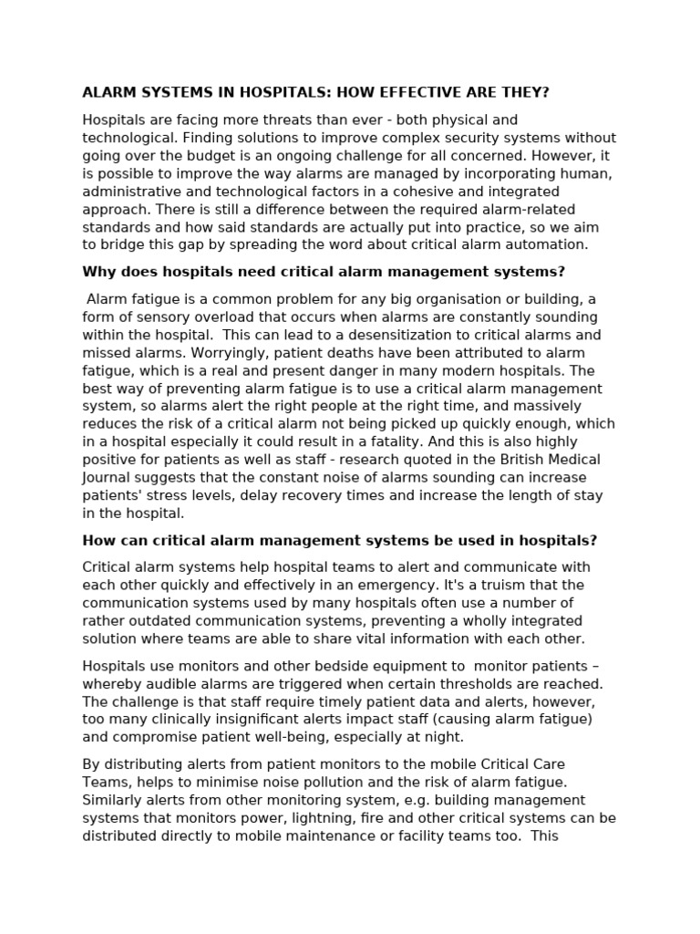 Effective Alarm Management in Hospitals | PDF | Hospital