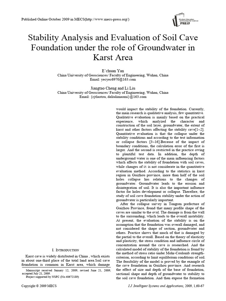 2009 - Stability Analysis and Evaluation of Soil Cave Foundation Under ...