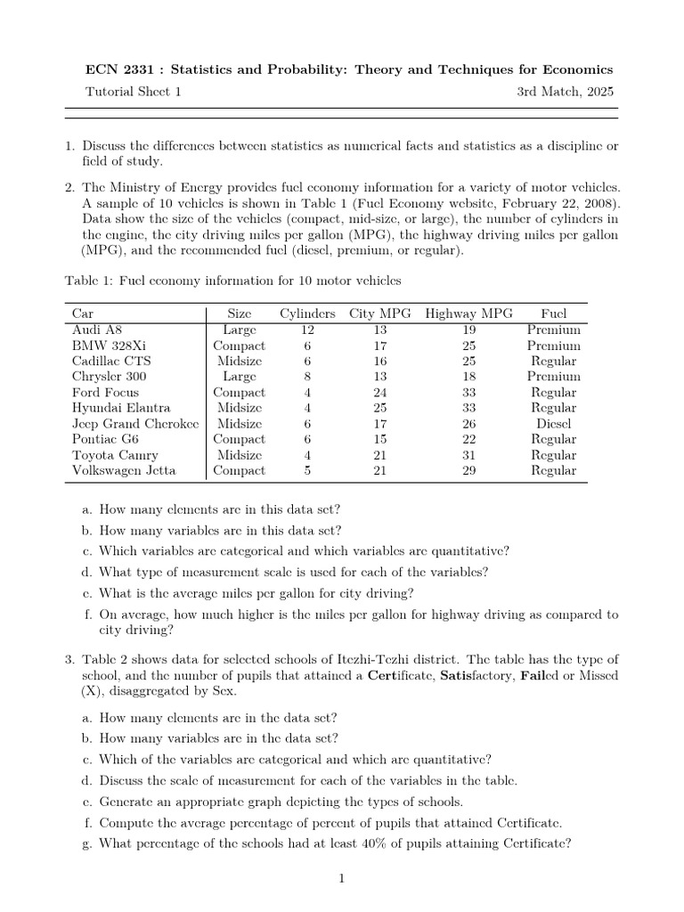 Statistics and Probability Tutorial Sheet | PDF | Survey Methodology ...