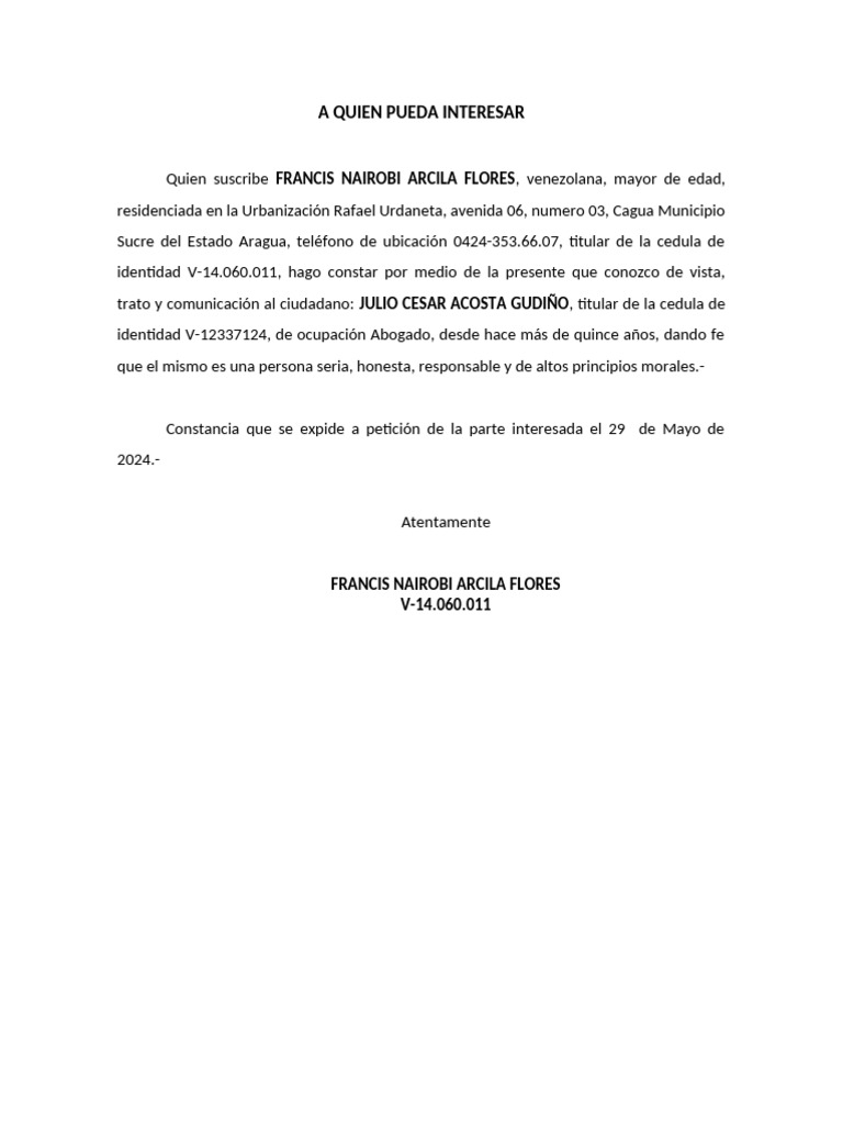 A Quien Pueda Interesar | PDF
