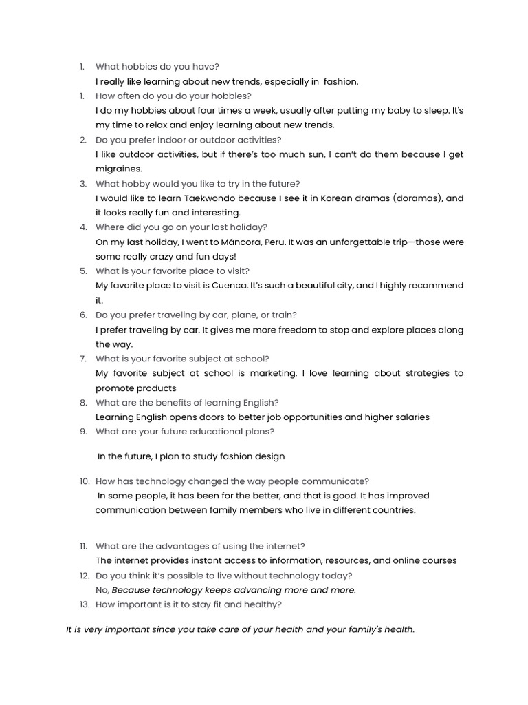 Hobbies, Travel, and Entertainment Insights | PDF