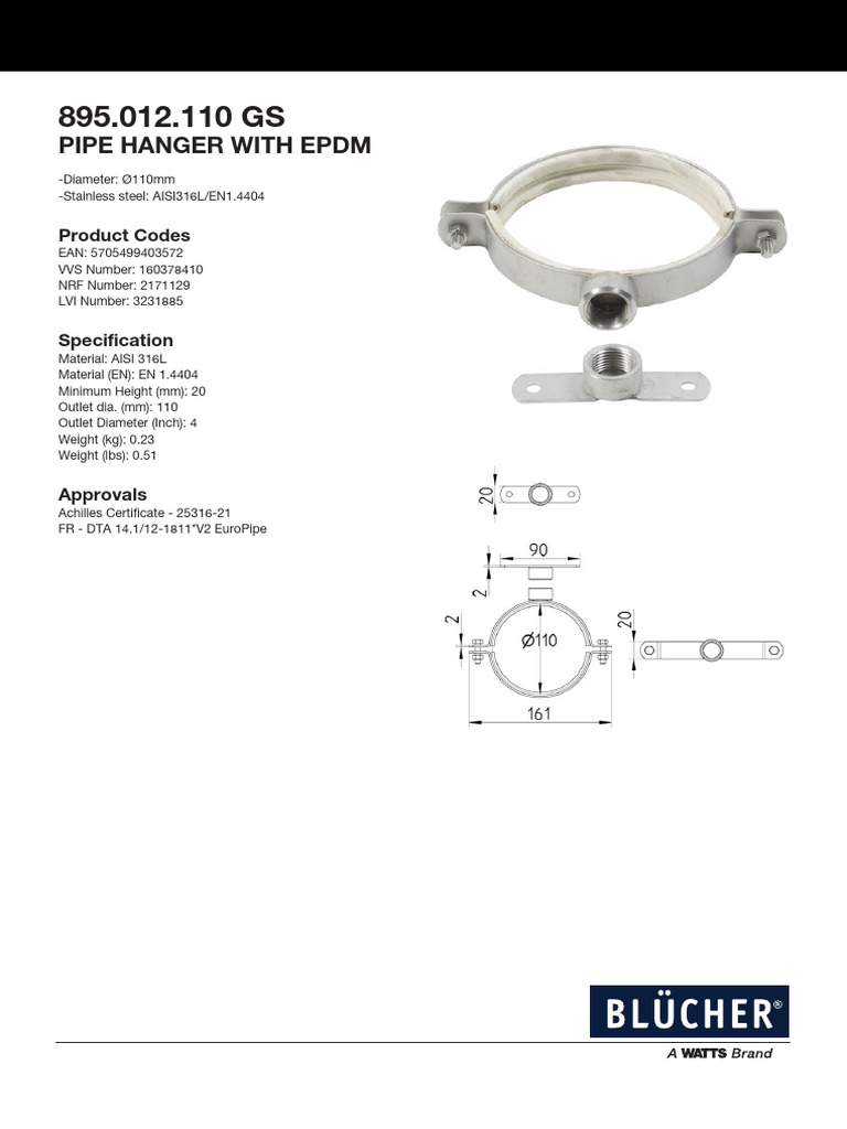 Es B Pipe Hanger With Epdm 895 012 110 Gs en Us | PDF