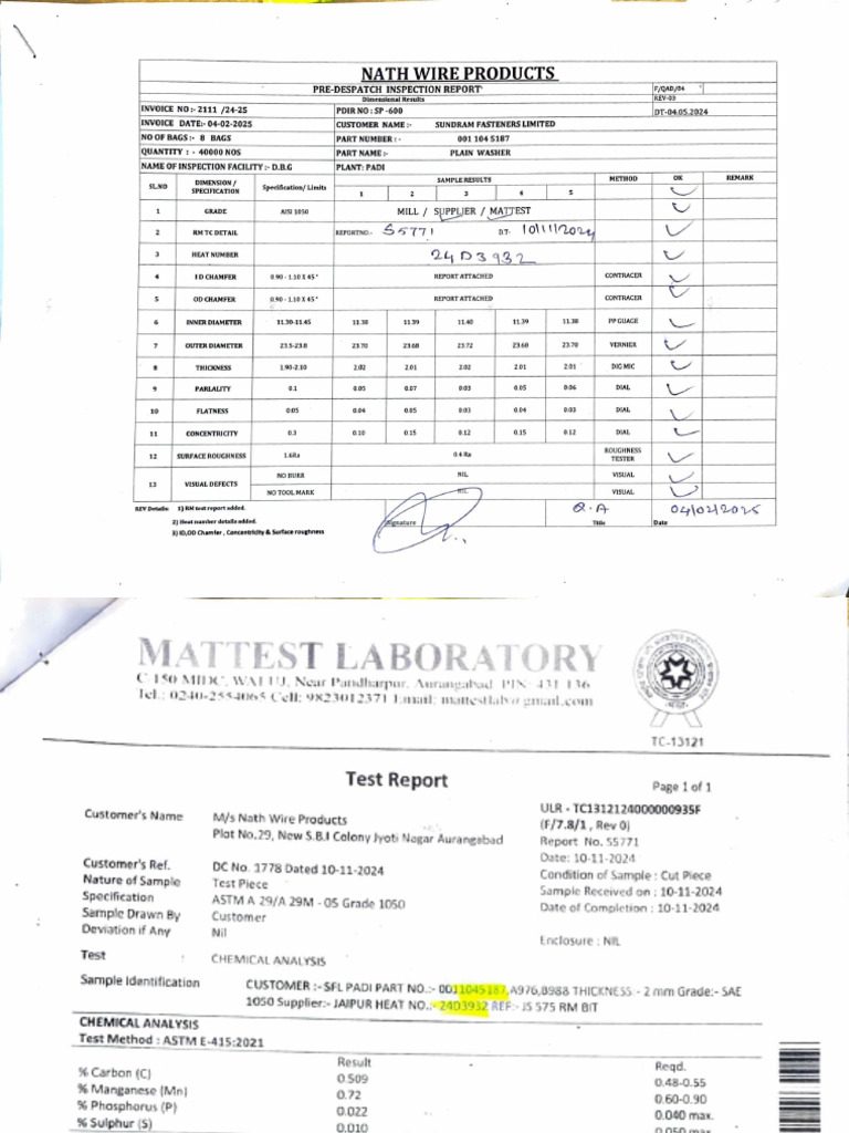 Sfl Padi Invoice No -2111,2112 Part No -b889 , 5187 Plain Washer Pdir Copy. | PDF | Chemical ...