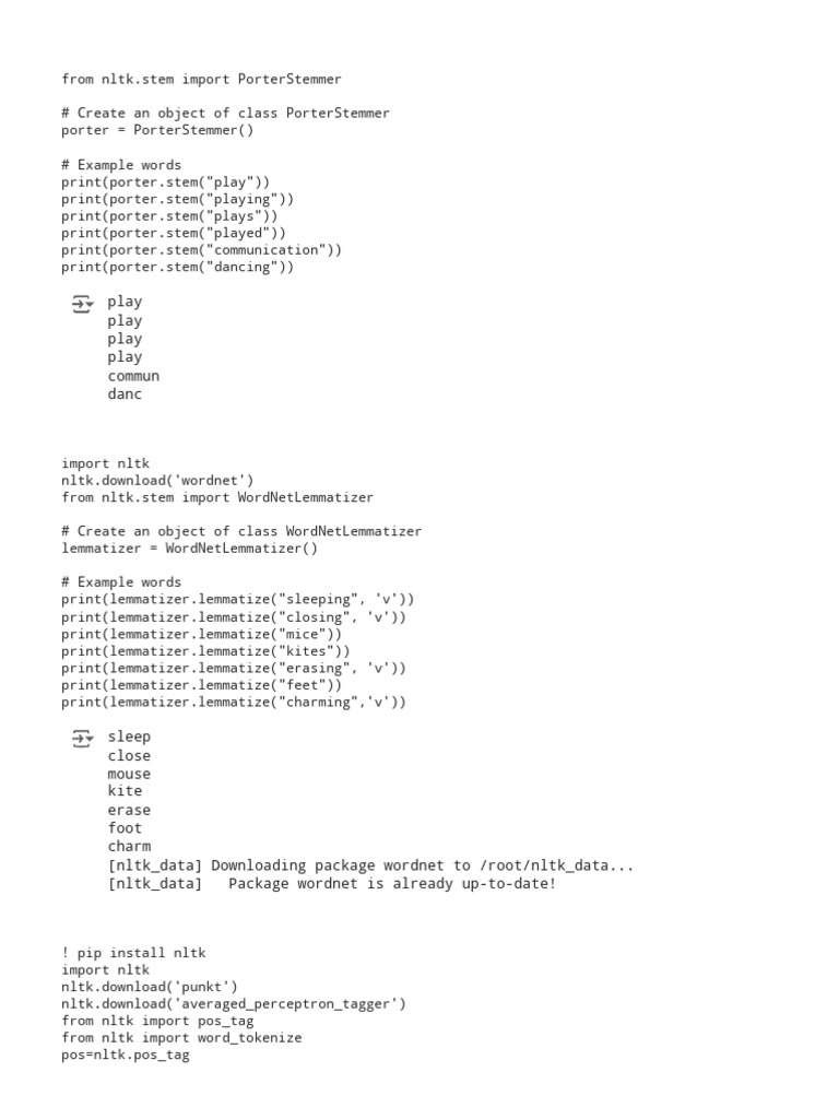 Lemmatization and POS Tagging in NLTK | PDF