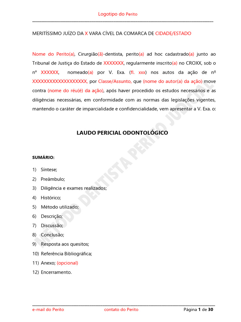 Laudo Pericial Odontológico Detalhado | PDF | Testemunha especializada ...