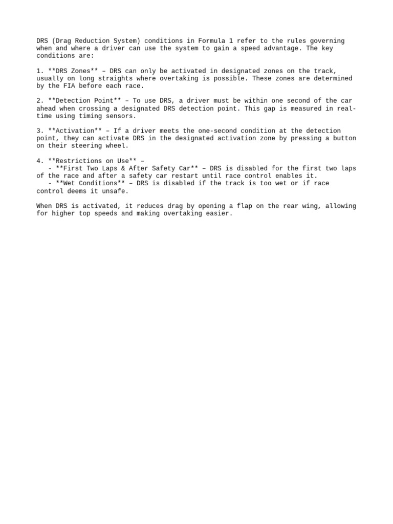 DRS (Drag Reduction System) | PDF