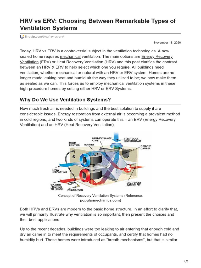 HRV Vs ERV Choosing Between Remarkable Types of Ventilation Systems | PDF | Electromechanical ...