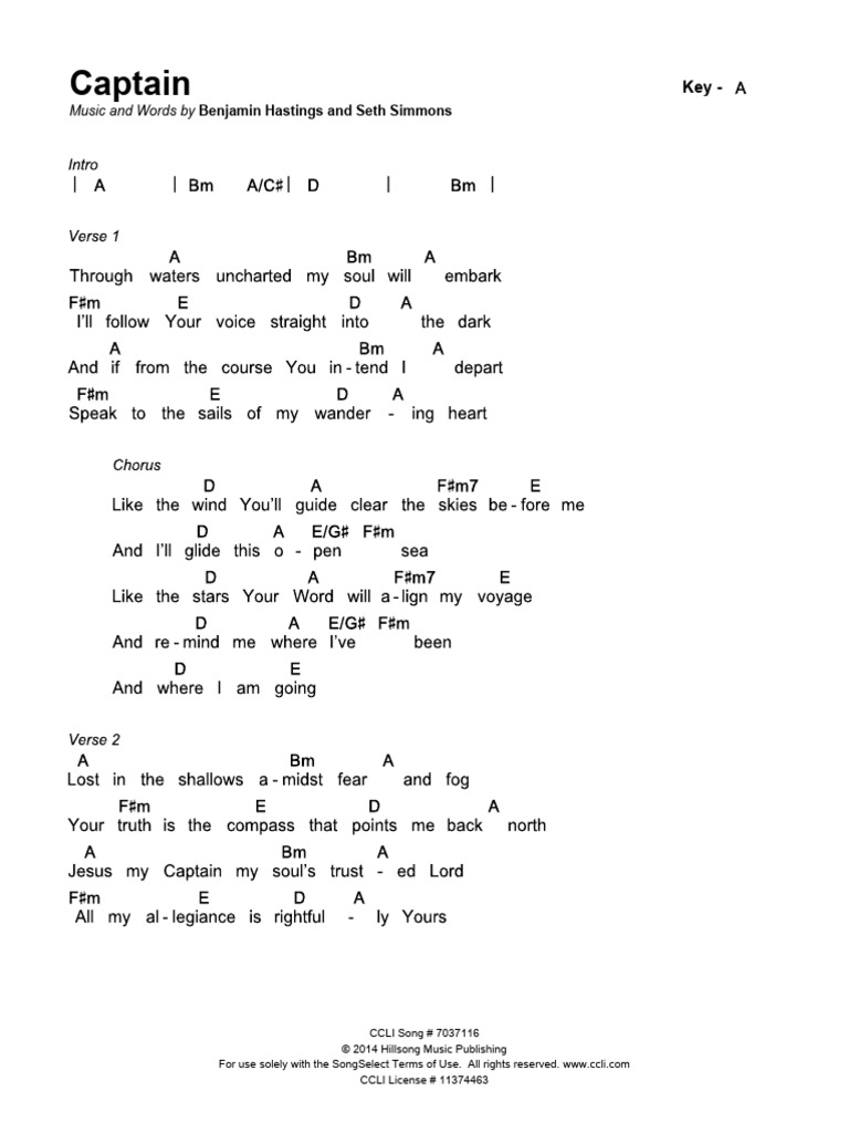Captain - SongSelect Chart in A | PDF