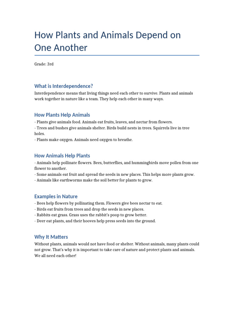 Interdependence of Plants and Animals | PDF