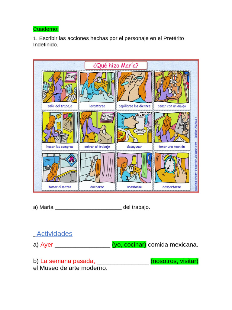 Pretérito Indefinido Actividades 8º 25 | PDF