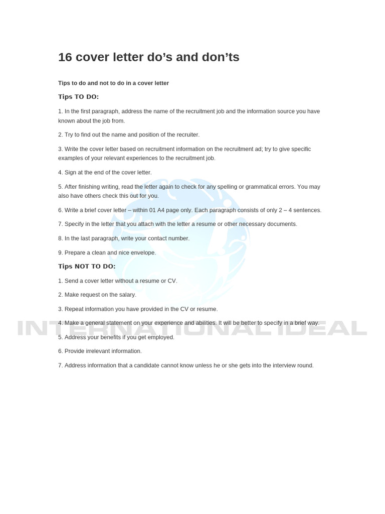 16 Cover Letter Do & Don't | PDF