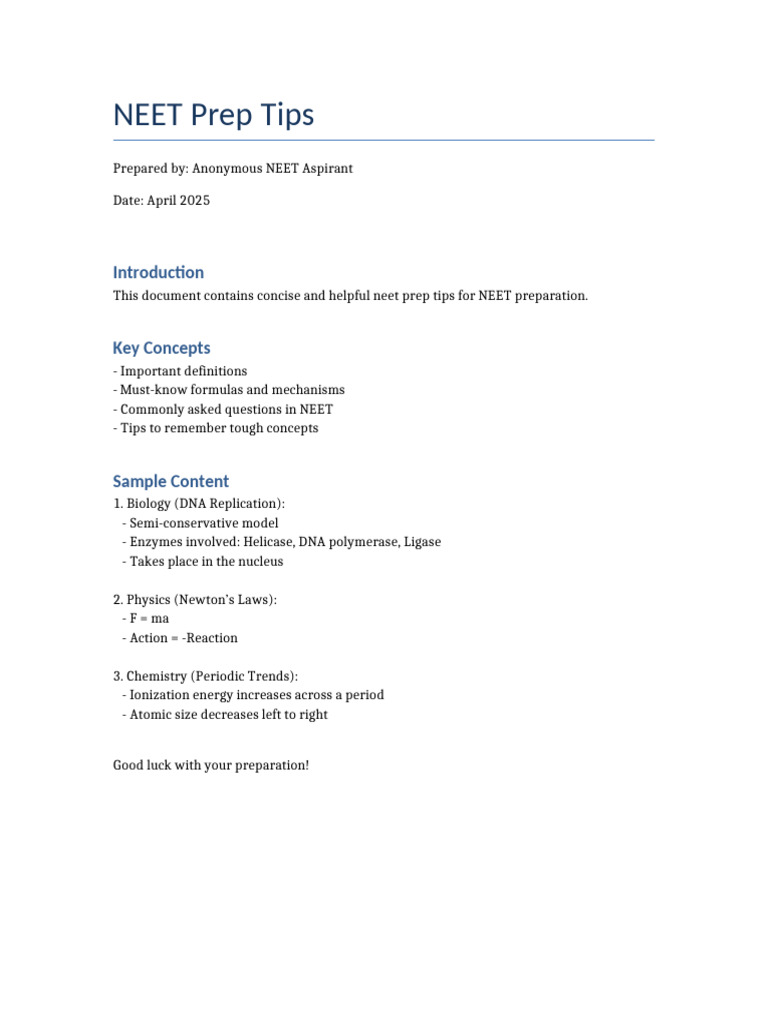 NEET Prep Tips | PDF