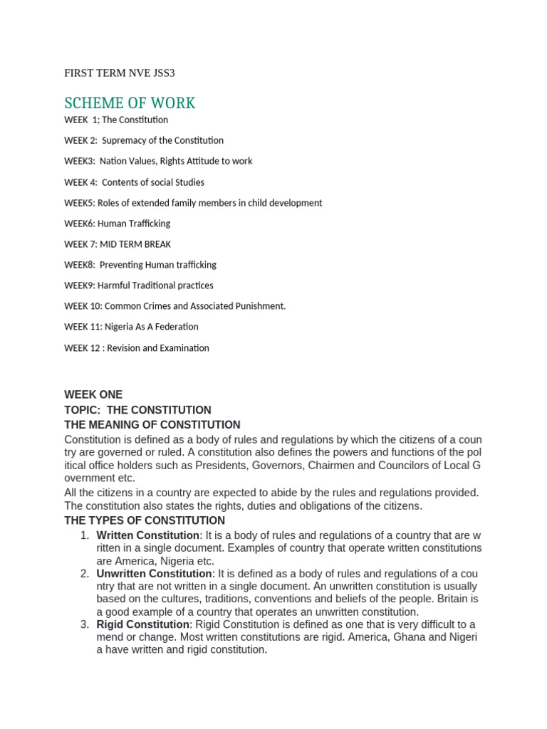 JSS 3 Nve First Term Notes | PDF | Human Trafficking | Attitude ...