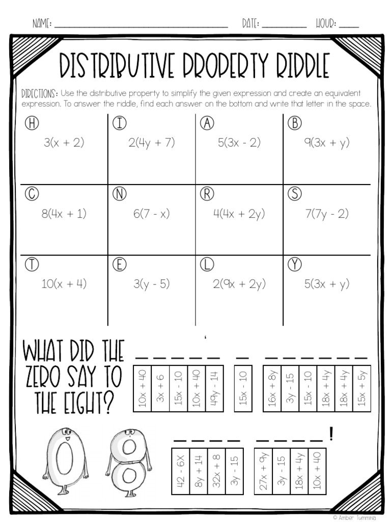 Distributive Property Riddle: What Did The Zero Say To The Eight? | PDF