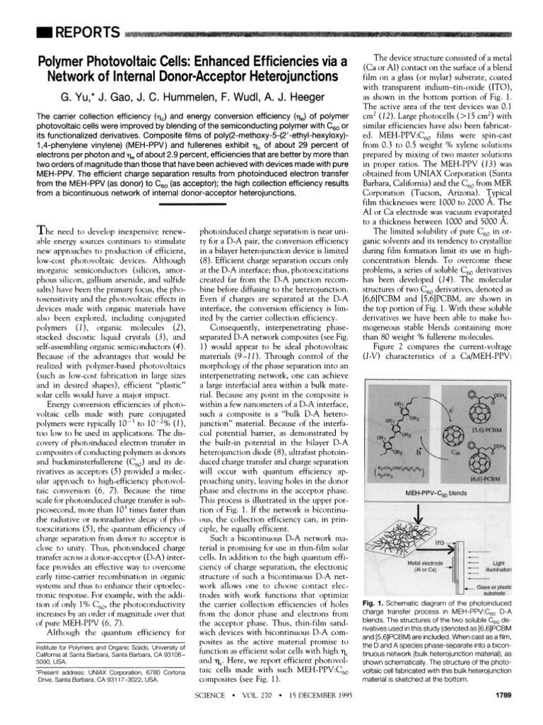 Polymer Photovoltaic Cells Enhanced Efficiencies via a Network of Internal Donor-Acceptor ...