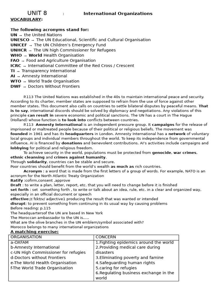 UNIT 8 Ticket Book Bac 2016 | PDF | United Nations | International Relations