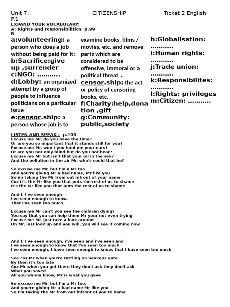 Unit 7 Ticket Book bac 2016 | PDF