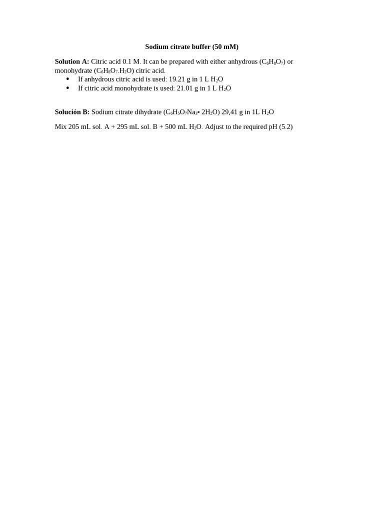 Sodium Citrate Buffer Preparation Guide | PDF
