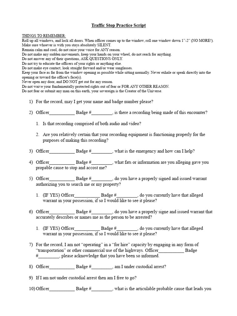 Traffic Stop Practice Script | PDF | Arrest | Assault