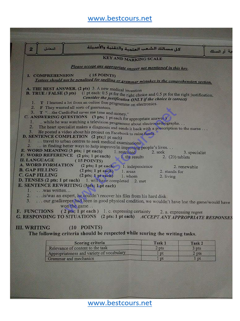 Englais National Exam 2016 Bac1 | PDF