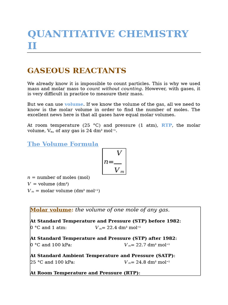EDEXCEL Igcse Quantitative Chemistry Notes For Y11 Studentw | PDF ...