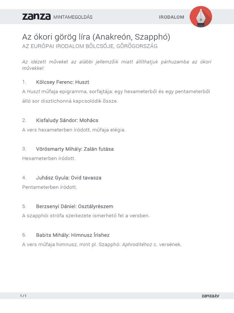 5 Irodalom Megoldas 1 | PDF