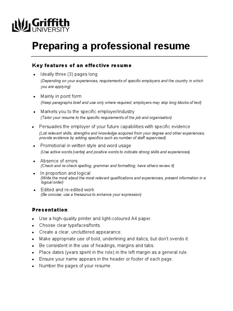 Preparing A Professional Resume: Key Features of An Effective Resume ...