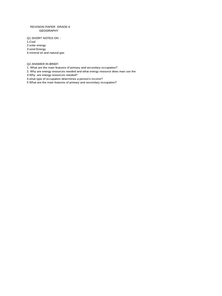 Grade 6 Geography Revision Paper | PDF