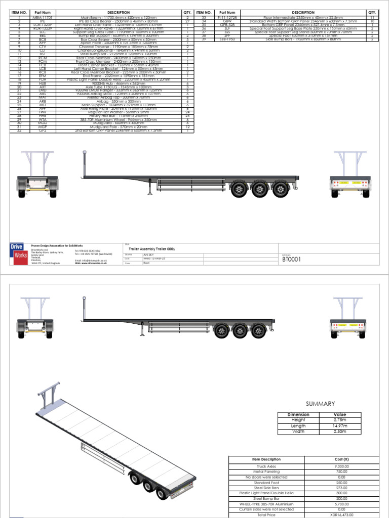 Trailer Assembly Parts List and Costs | PDF | Land Vehicles | Vehicles