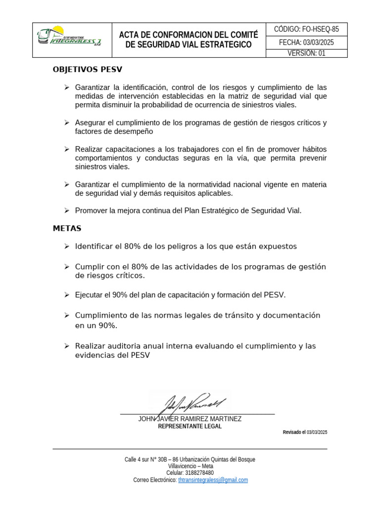 Paso 7 Objetivos PESV (EMLP) | PDF