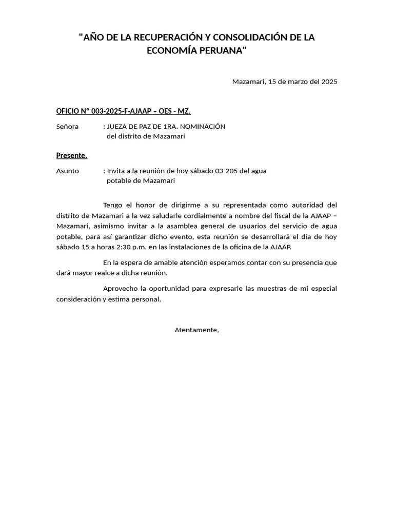 Oficio Asistencia de Reunion | PDF