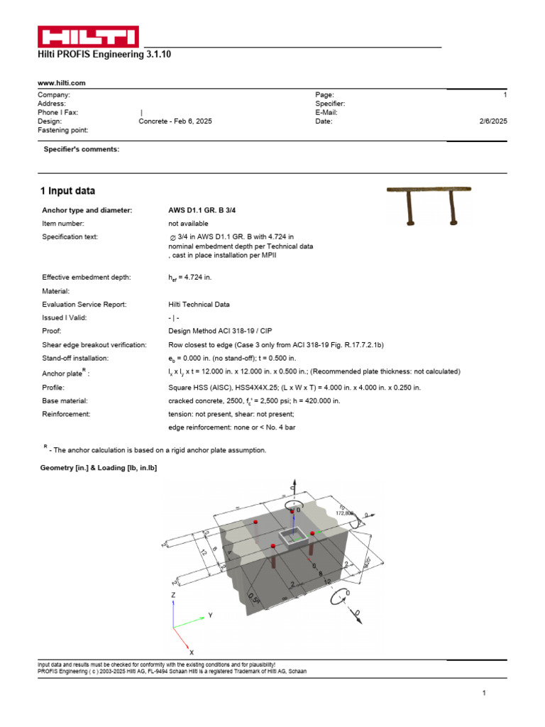 Concrete Anchor Design Analysis | PDF
