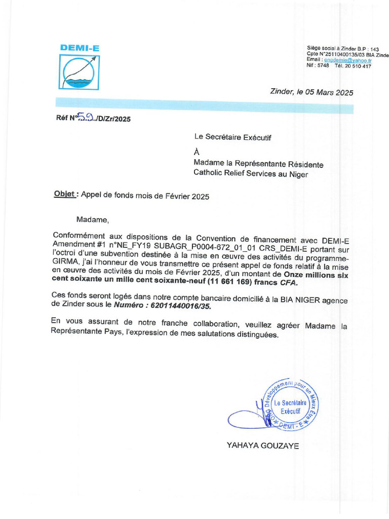 Lettre Appel de Fonds Fev | PDF