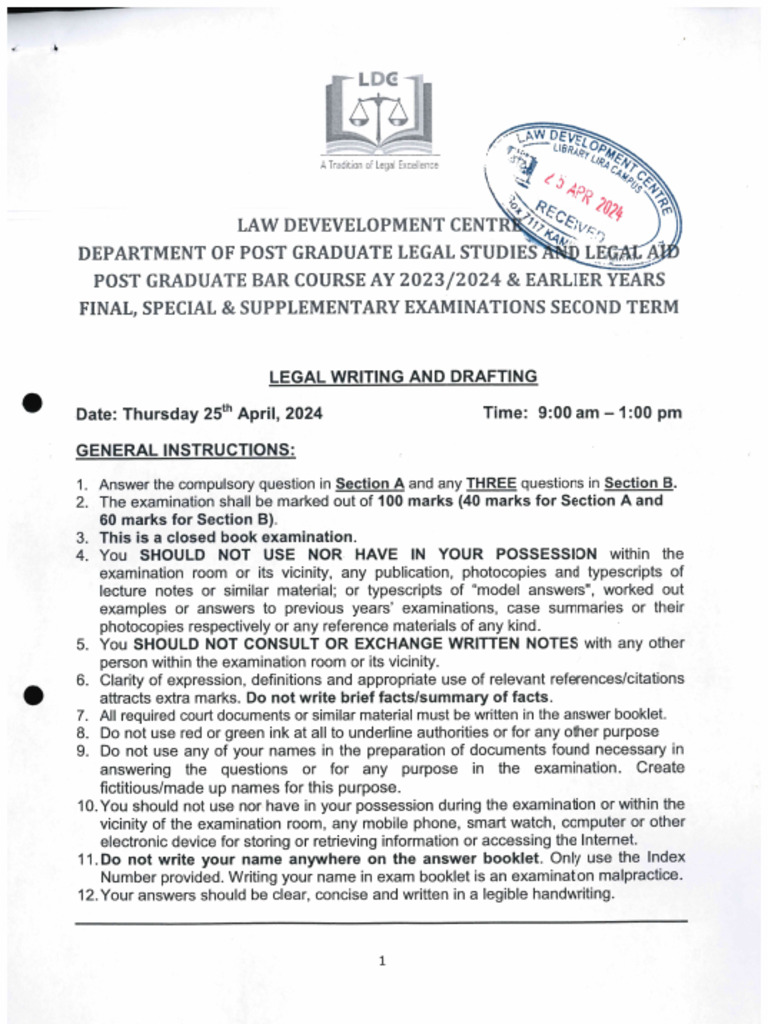 Legal Writing and Drafting 2024 | PDF