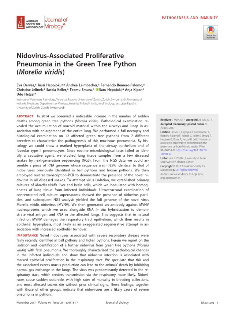 Dervas Et Al 2017 Nidovirus Associated Proliferative Pneumonia in The ...