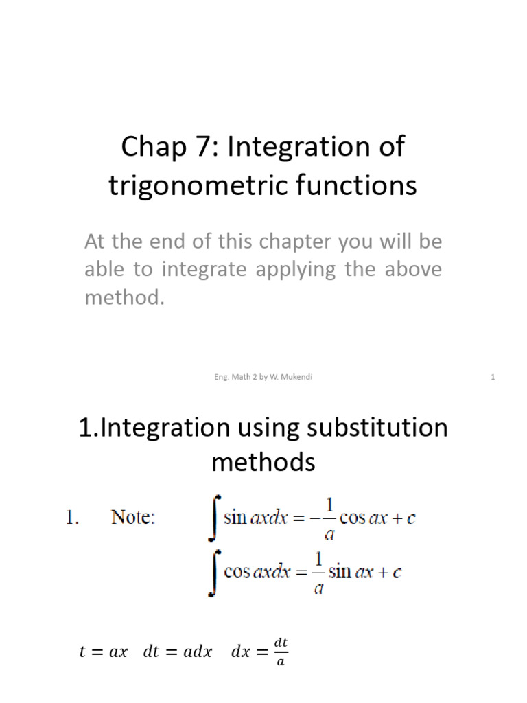 Chap 7 Integration of Trigonometric Functions | PDF