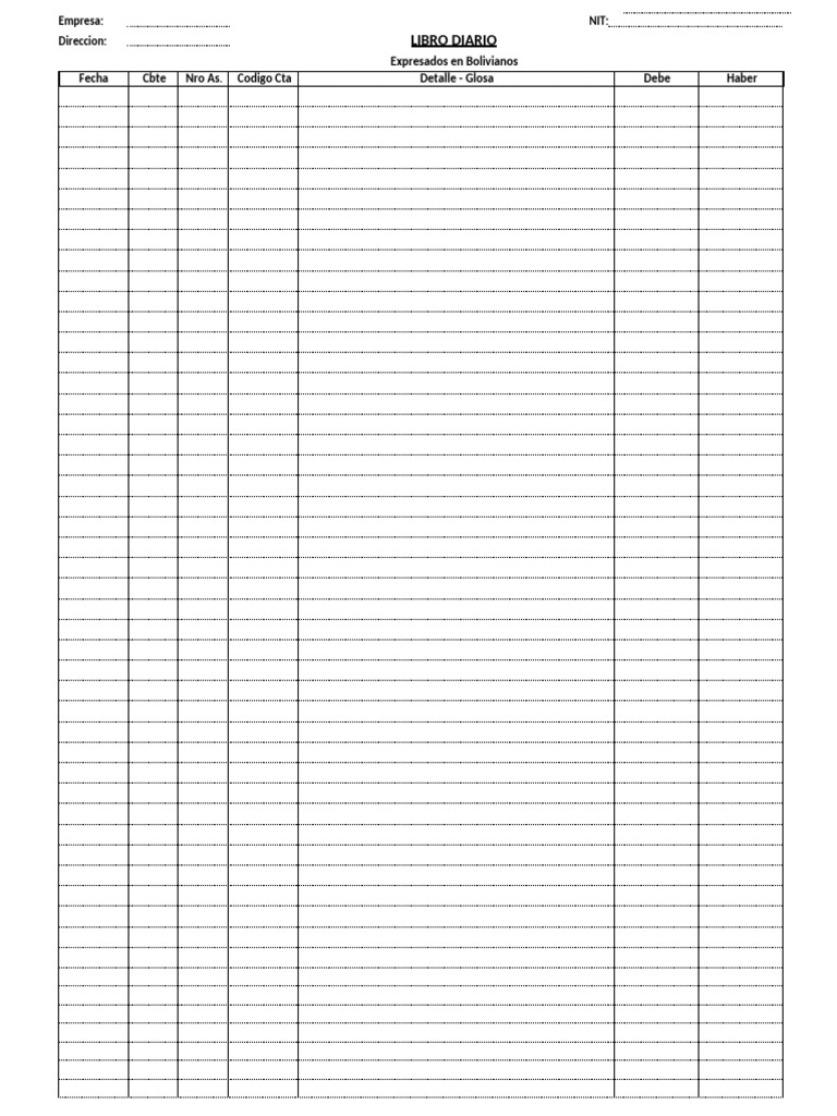 Libro Diario de Contabilidad en Bs. | PDF