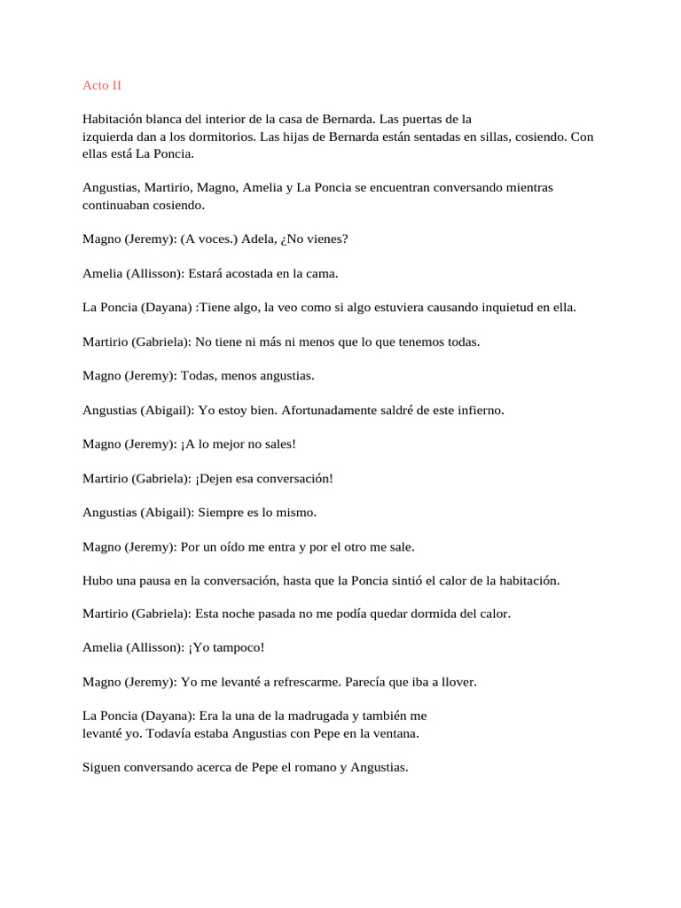 La Casa de Bernarda Alba. Acto 2(1) | PDF