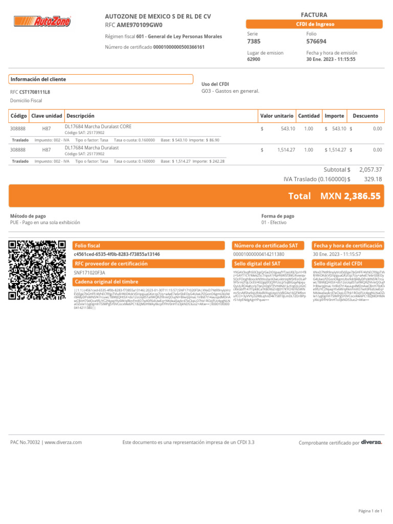 Factura Autozone | PDF | Pagos | Impuestos