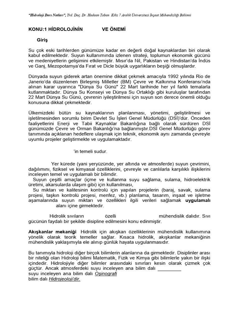 Hi̇droloji̇ Konu 1 | PDF