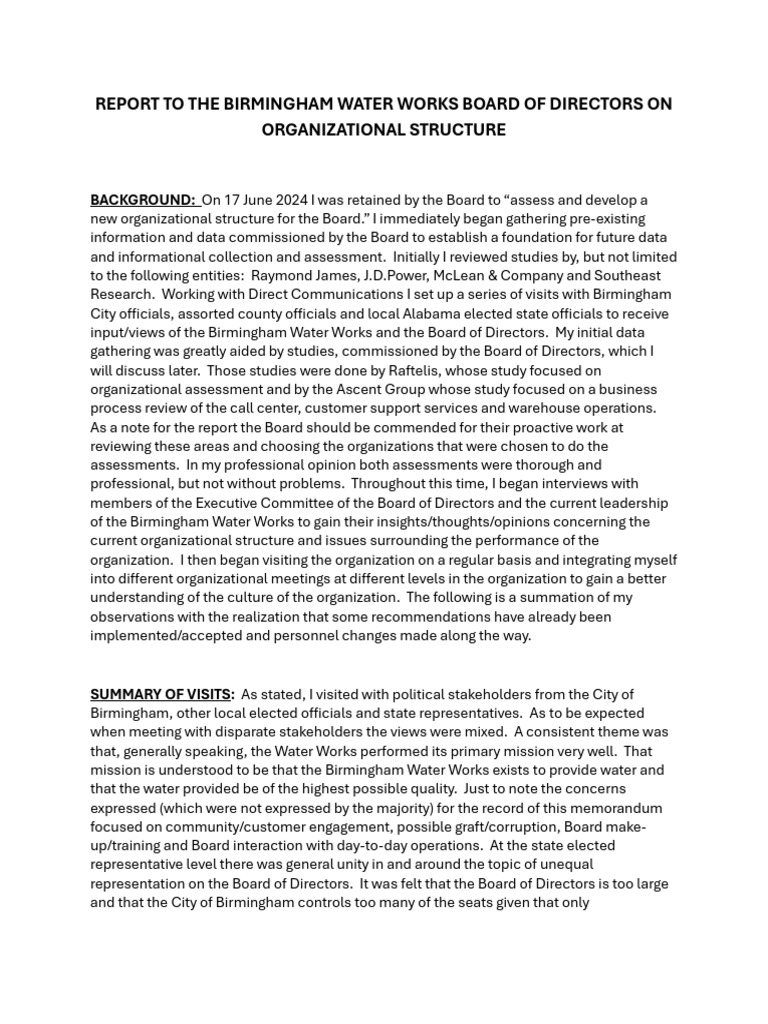Birmingham Water Works Structure Report | PDF | Policy | Leadership