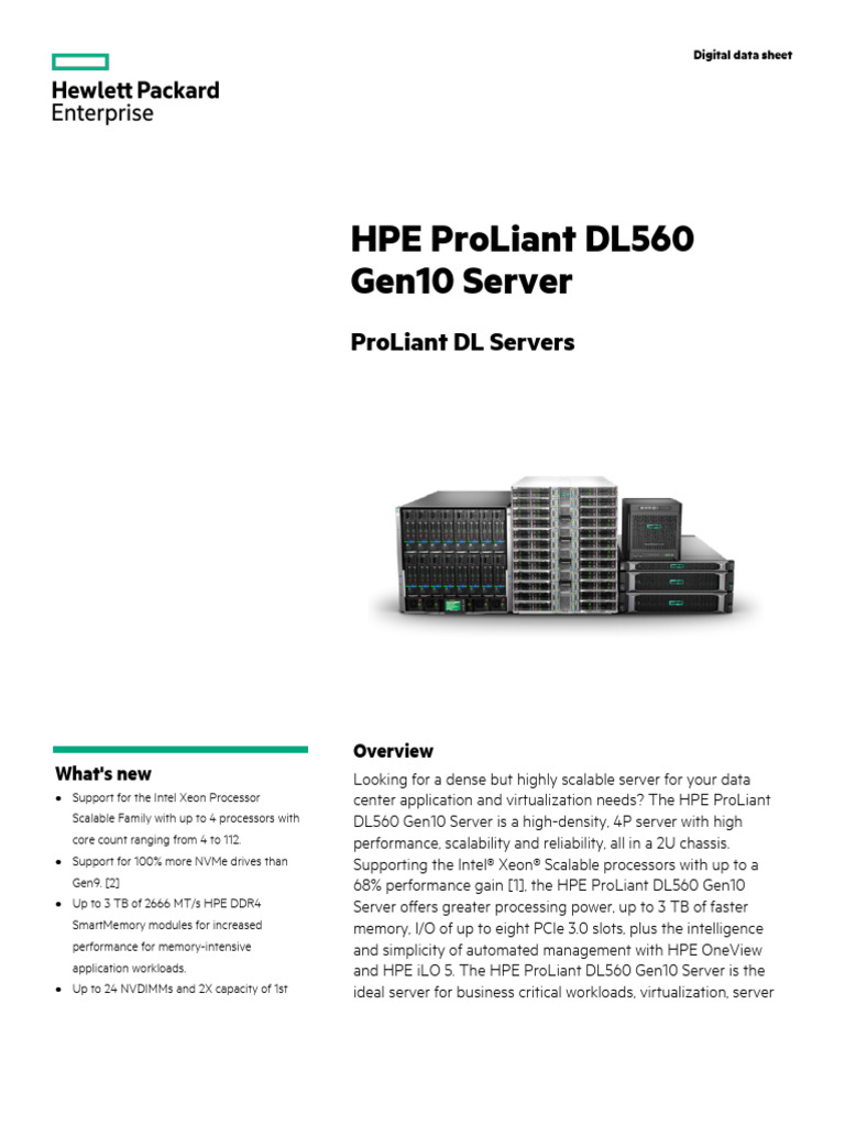 HPE ProLiant DL560 Gen10 Server Data Sheet | PDF | Scalability | Computing