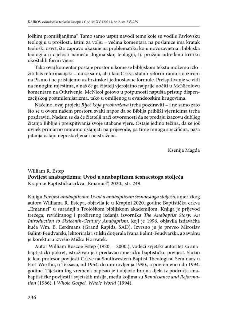 William R Estep Povijest Anabaptizma Uvo | PDF