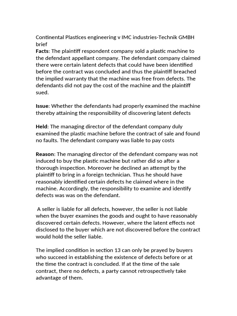 Continental Plastices engineering v IMC industries-Technik GMBH brief | PDF