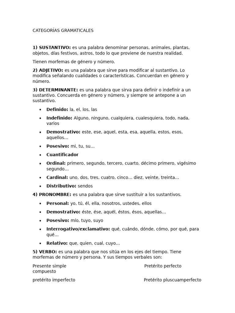 Categoría gramatical de "pero" | PDF | Numero Gramatical | Parte del ...