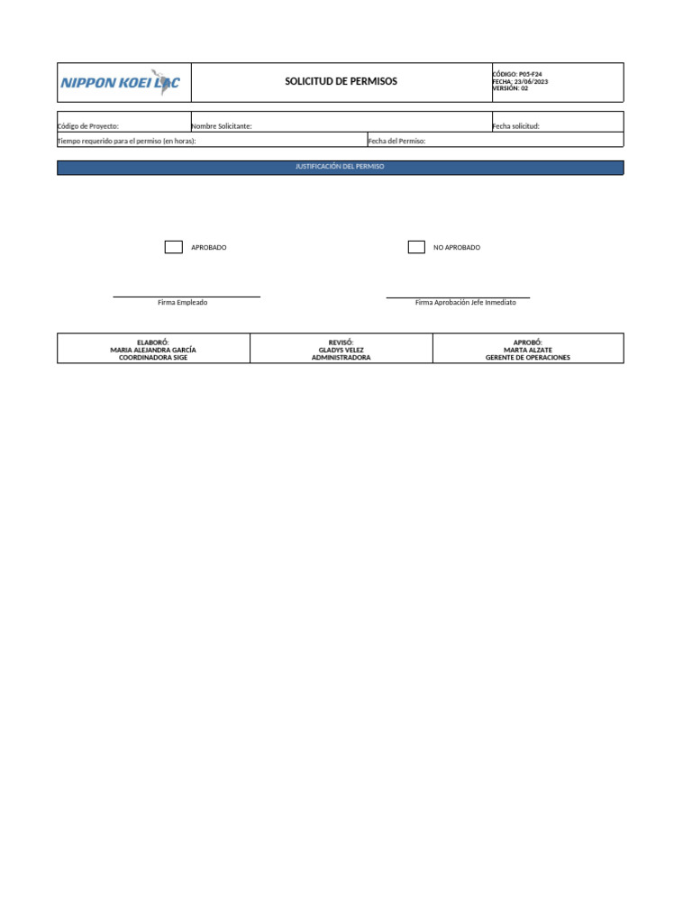 P05-F24 Solicitud de Permisos | PDF