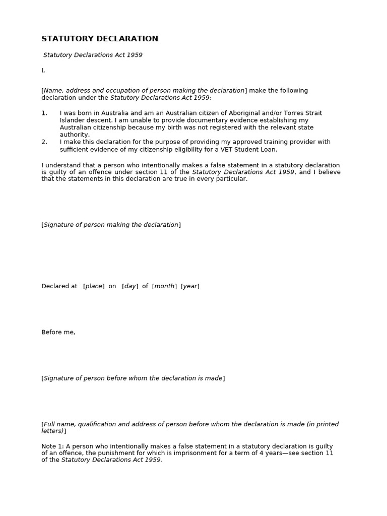 Statutory Declaration for Citizenship Eligibility | PDF | Justice Of ...